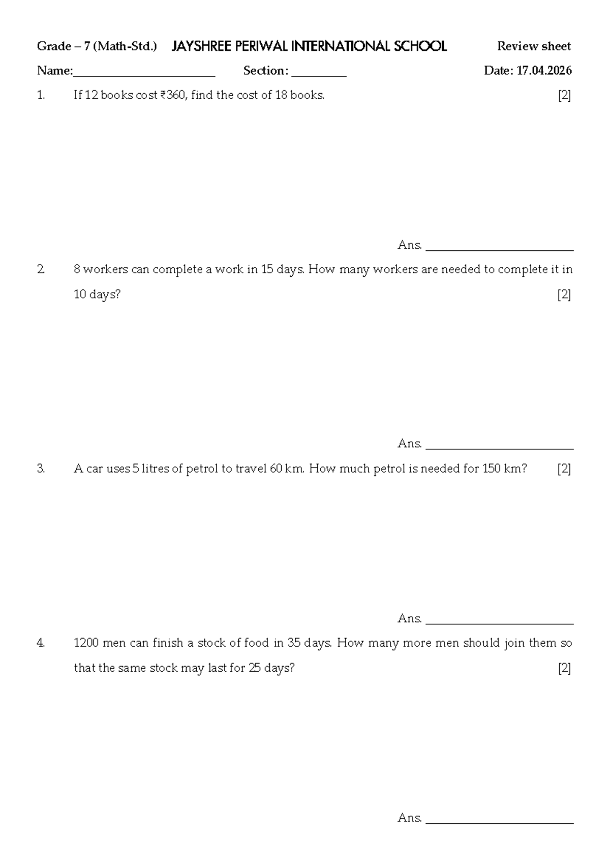 Math Grade 7 Review Sheet - Key Problems & Solutions - Studocu