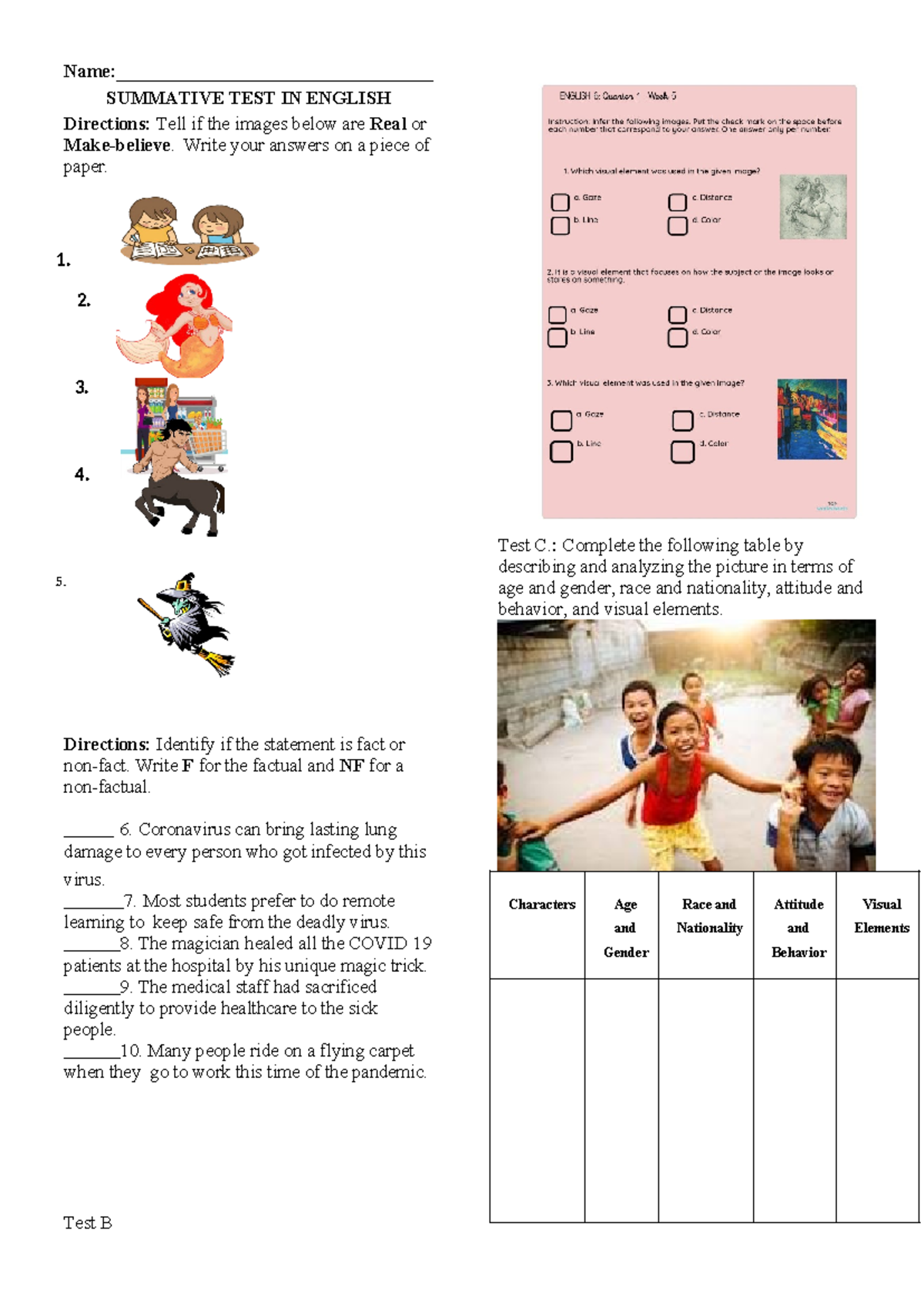 Summative test in english(week 5) - Name ...
