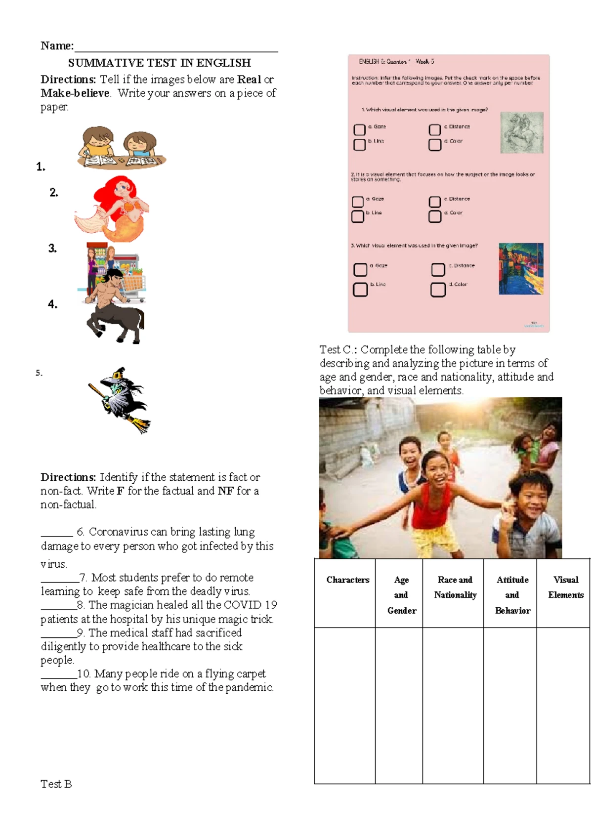 COT-1- English - Grade VI Lesson Plan: Real vs. Make-Believe Images ...
