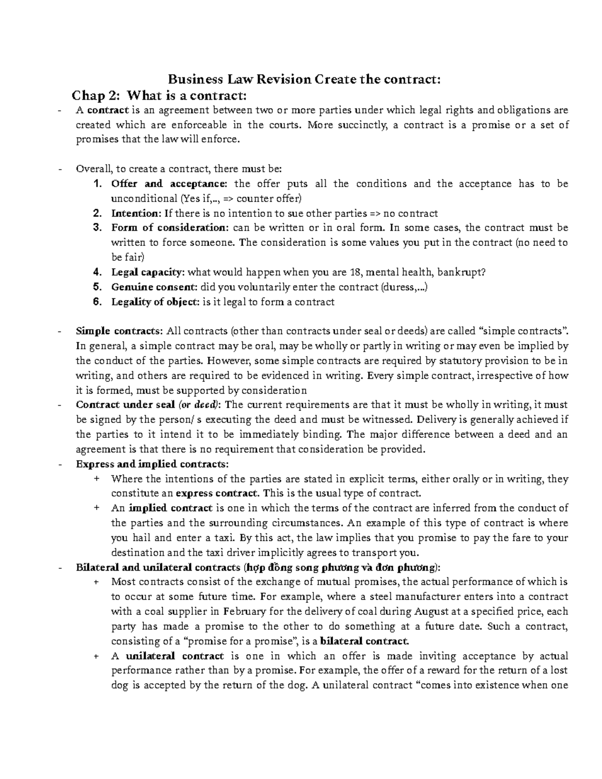 BL Revision 1 - Summary of Business Law Contract Principles - Studocu