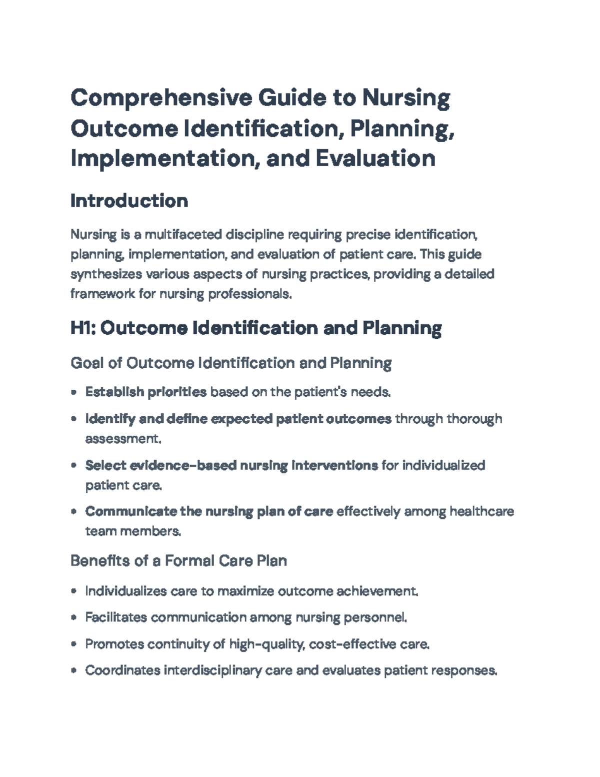 Comprehensive Nursing Practice Guide: Outcome Planning & Evaluation ...