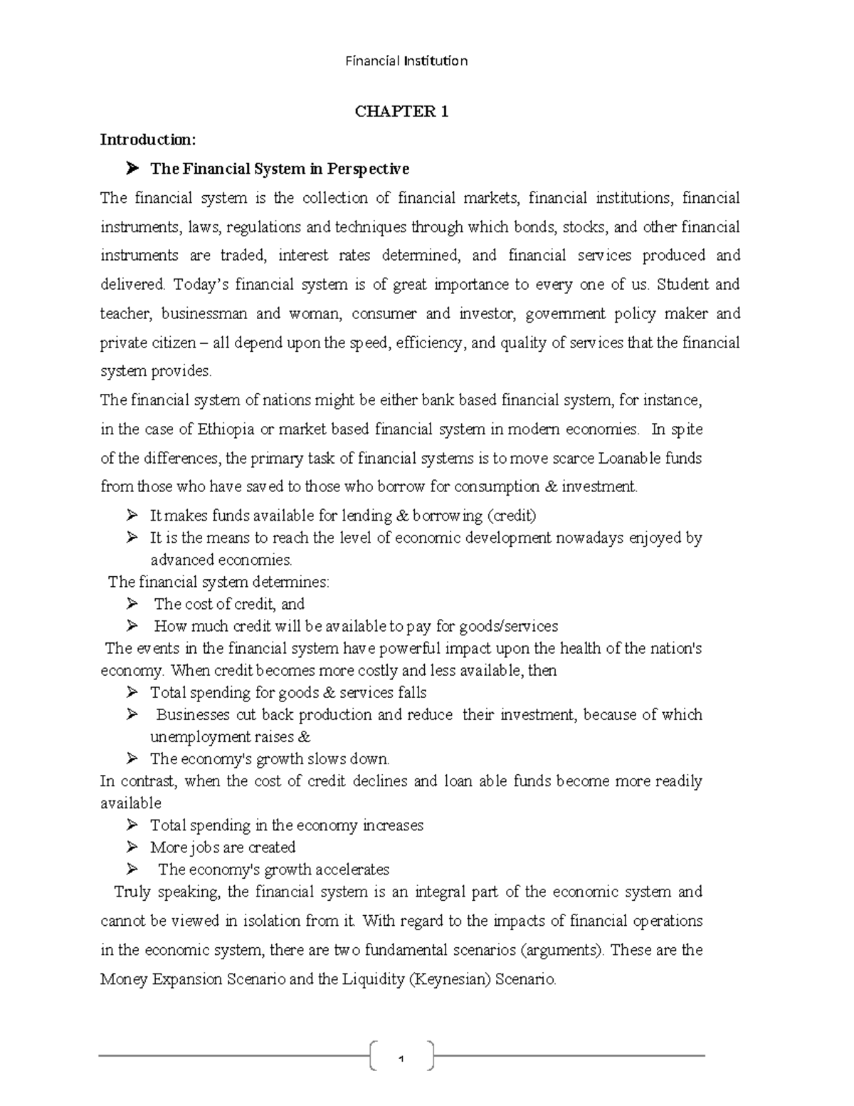 Financial Institution CH 1: Overview of the Financial System and Its ...