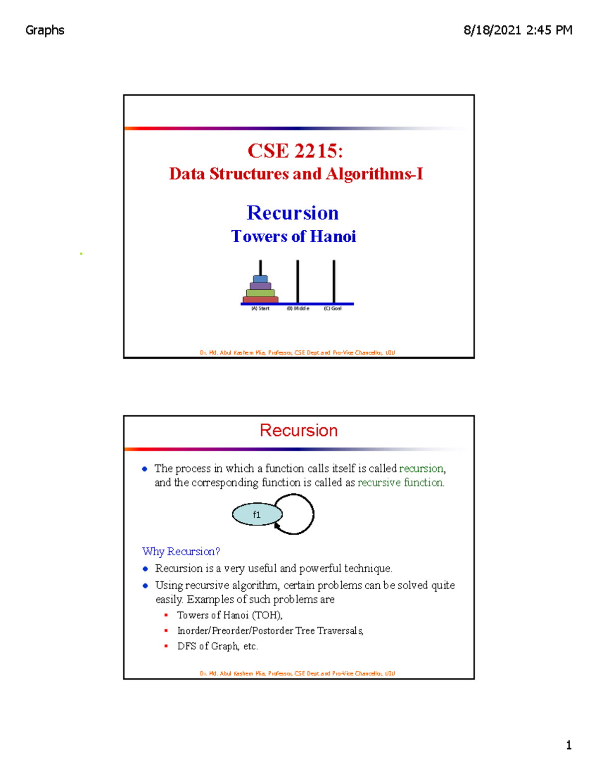 Recursion and Towers of Hanoi: CSE 2215 Lecture Notes - Studocu