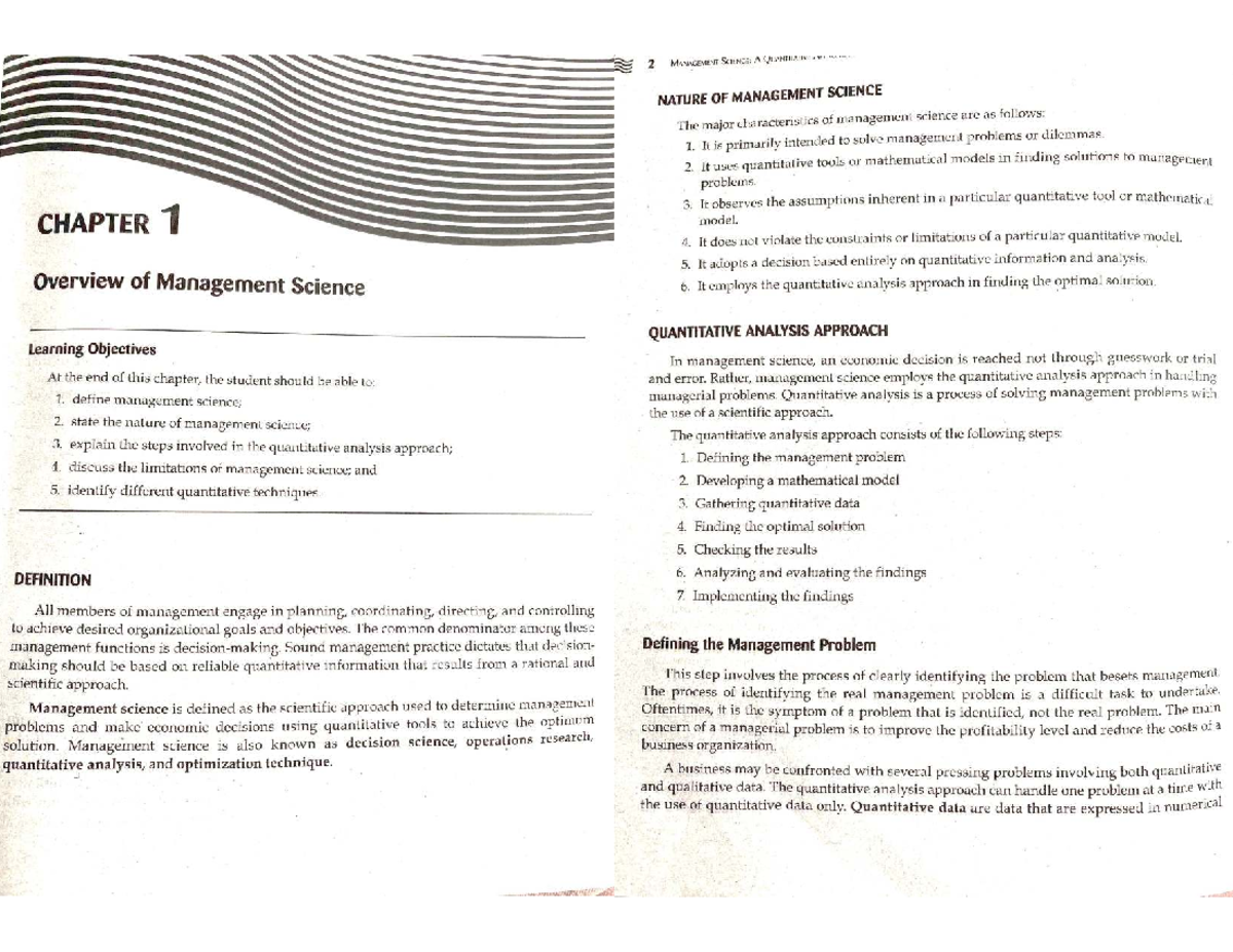 MANAGEMENT SCIENCE: A QUANTITATIVE APPROACH TO PROBLEM SOLVING - Studocu