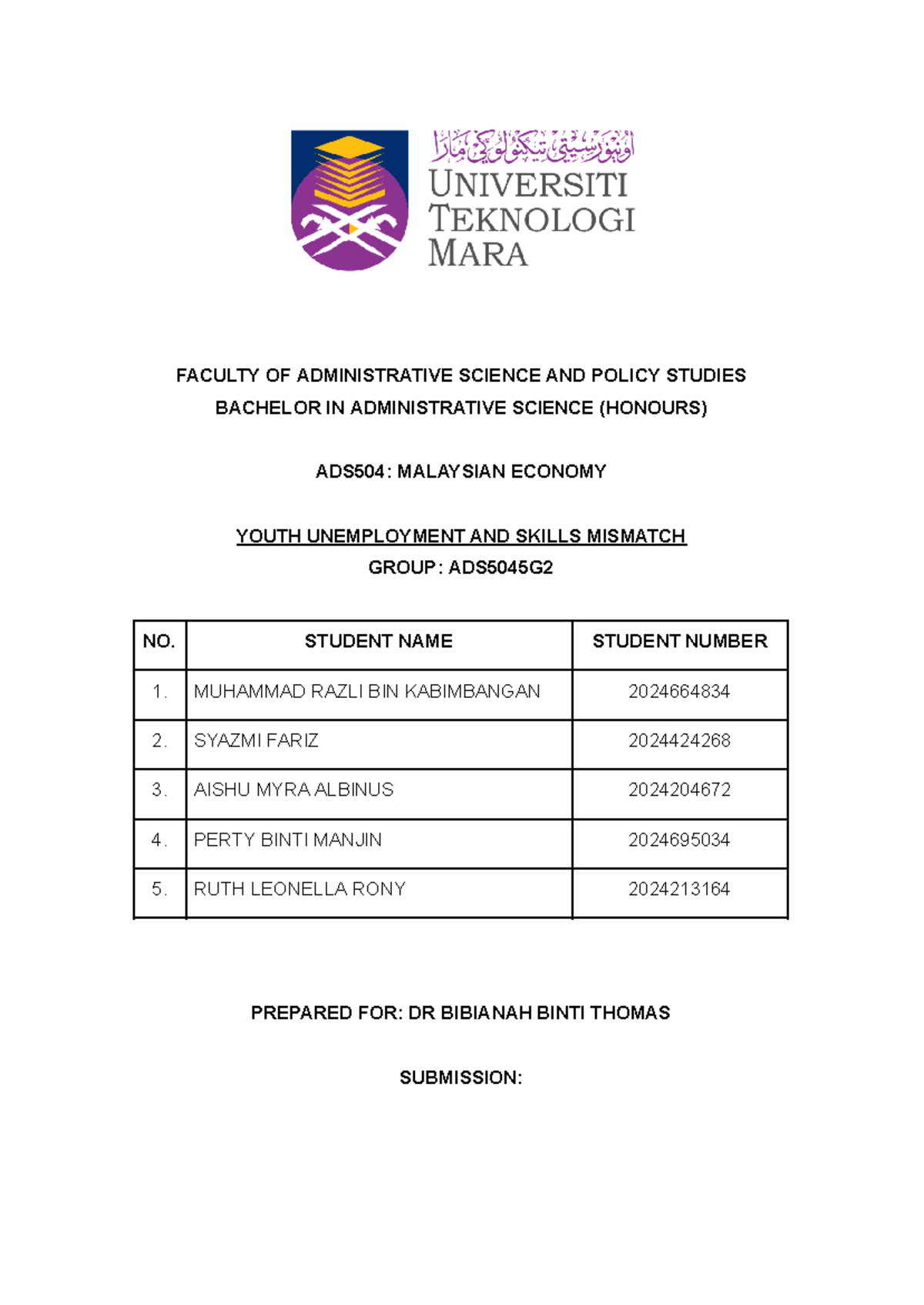 ADS504: Youth Unemployment & Skills Mismatch in Malaysian Economy - Studocu
