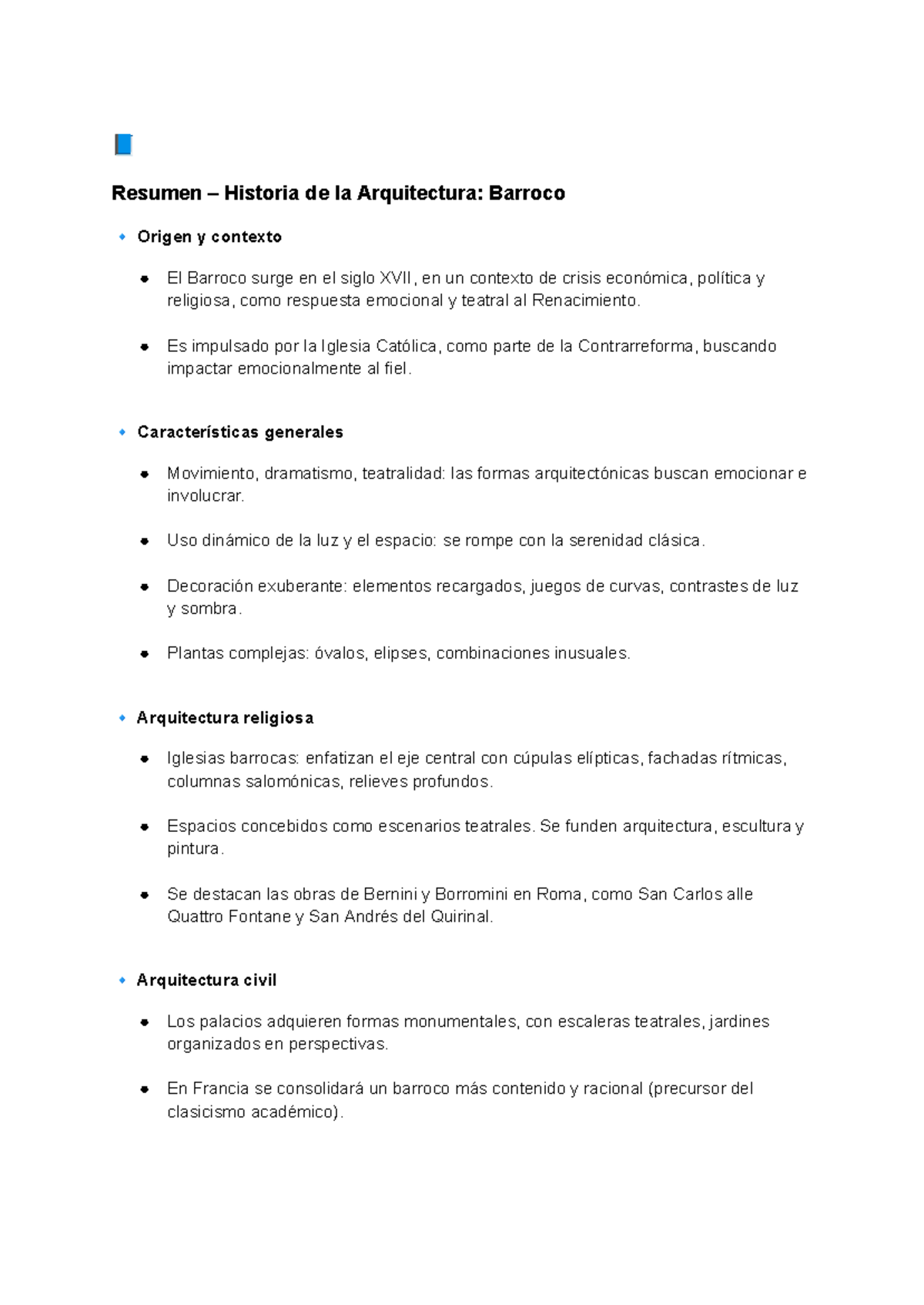 Resumen del Barroco en la Historia de la Arquitectura - Studocu
