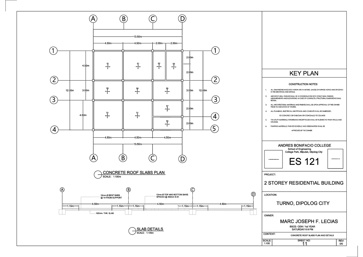 Concrete Roof Slabs Plan & Details - ES 121 - 1st Year Drafting - Studocu