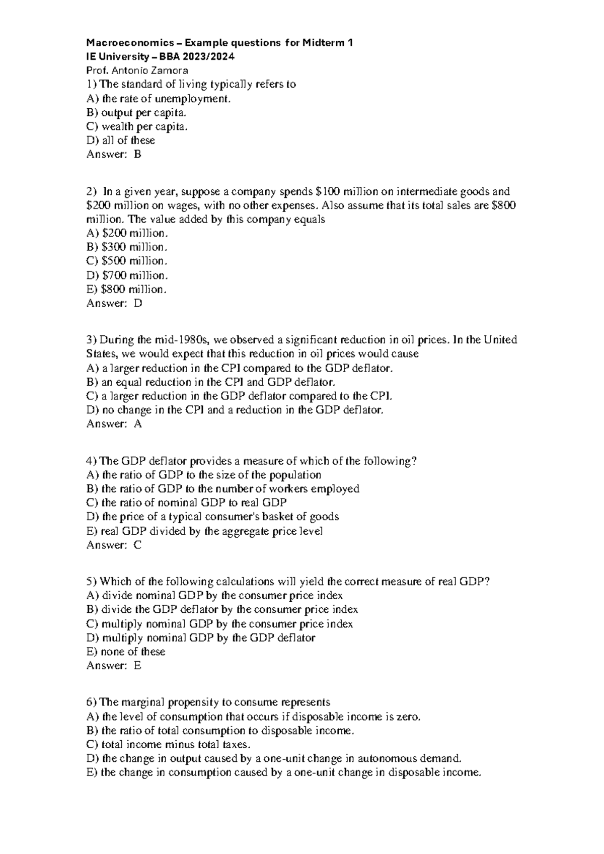 Midterm 1 Examples - practice - IE University – BBA 2023/ Prof. Antonio ...