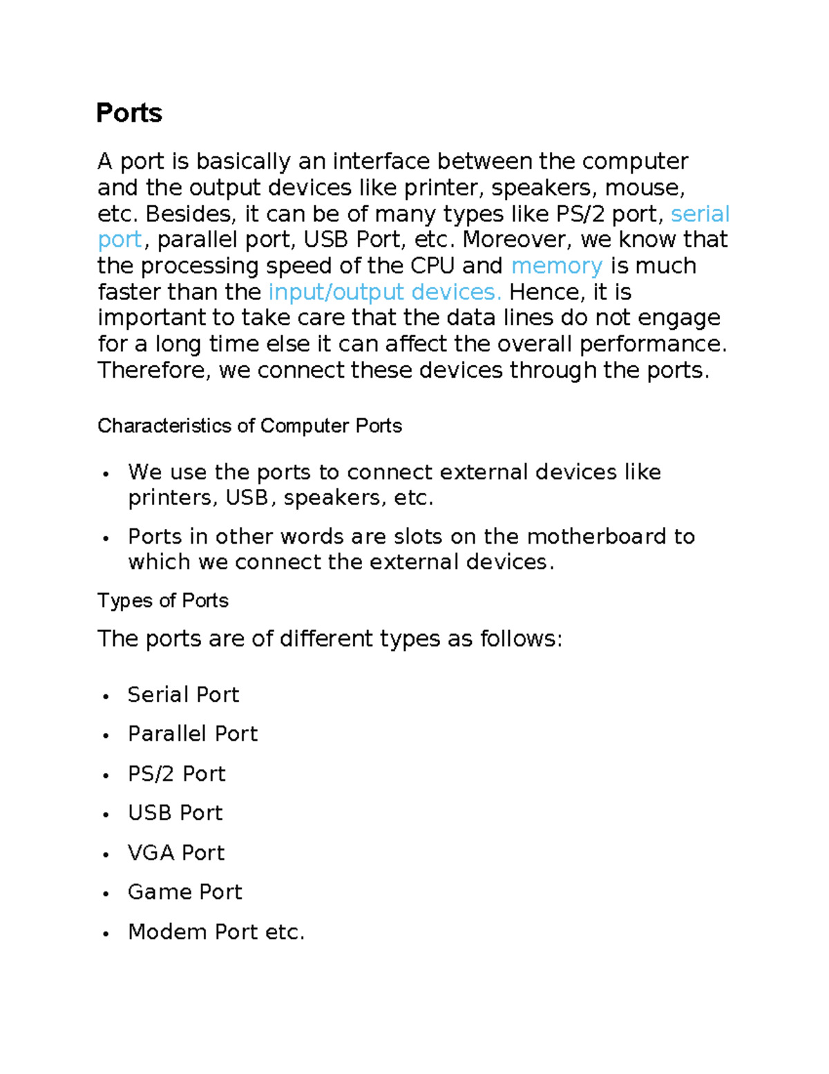 PS PORT - Understanding Computer Ports and Their Types - Studocu