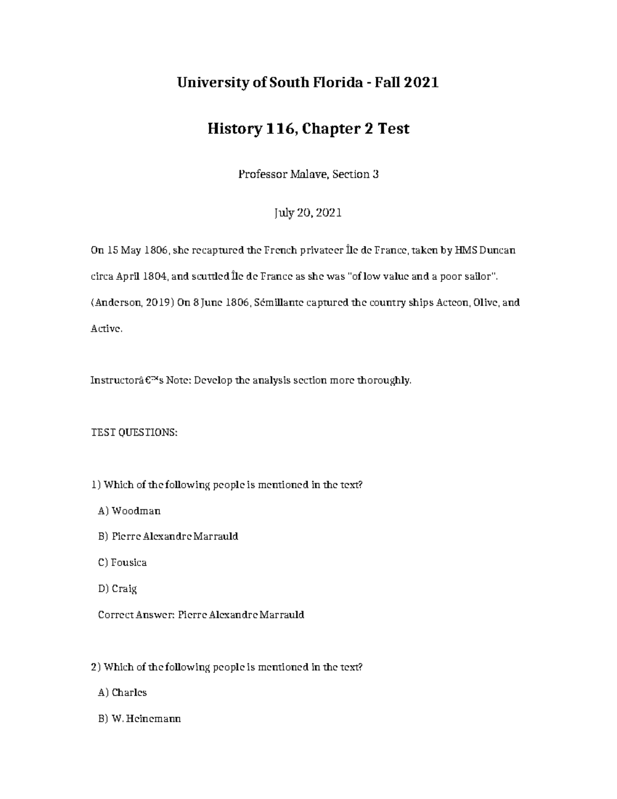 USF Fall 2021 History 116 Chapter 2 Test Analysis & Questions - Studocu