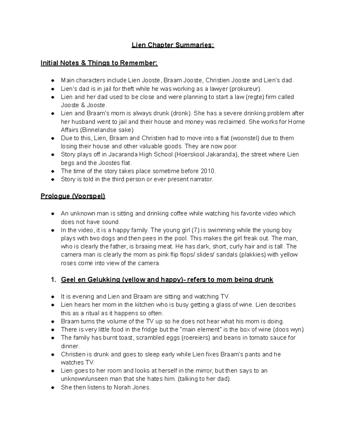 Lien Chapter Summaries (ENG 101) - Key Characters and Themes - Studocu