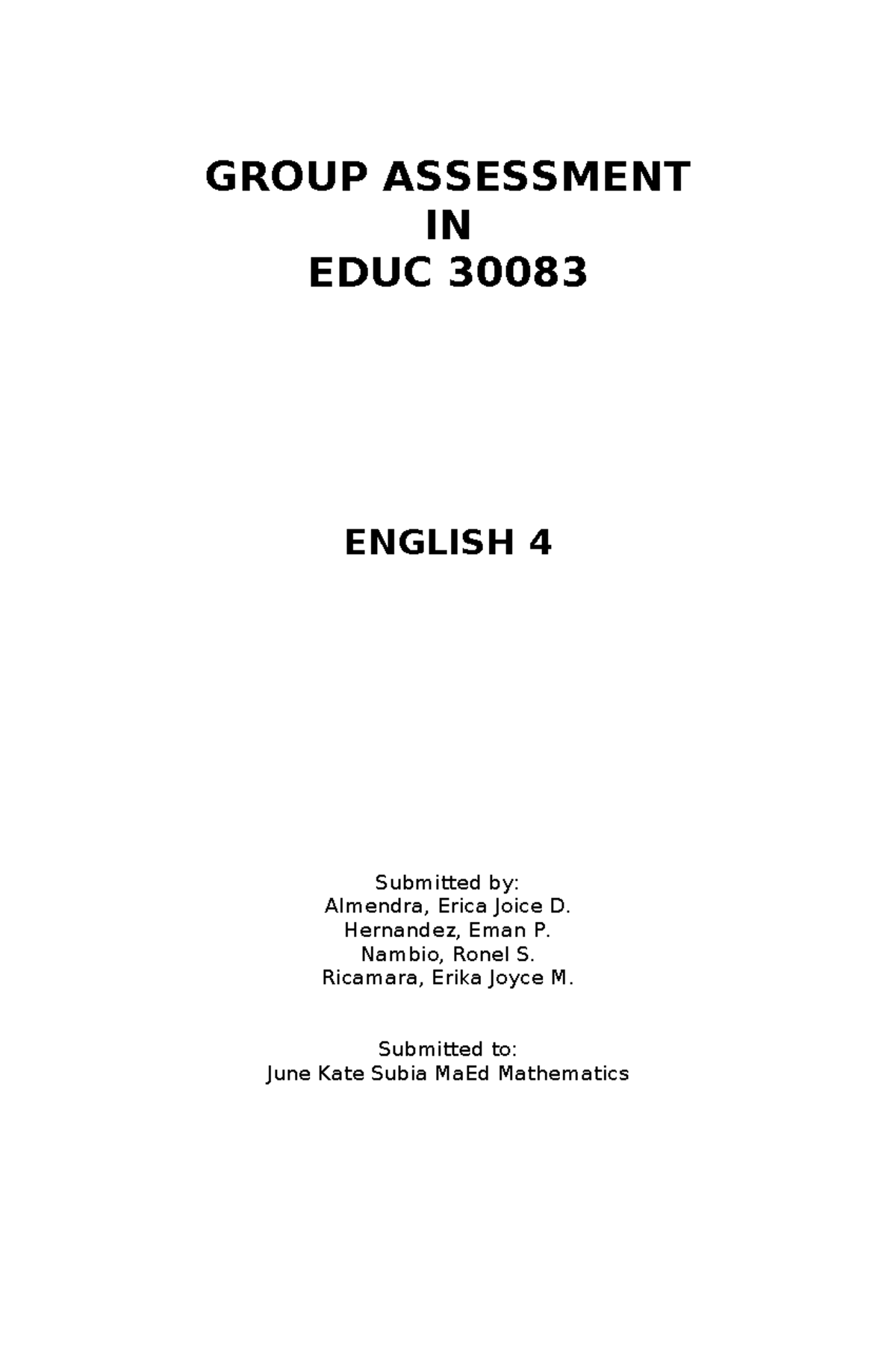 Assesment Activity english Edited - GROUP ASSESSMENT IN EDUC 30083 ...