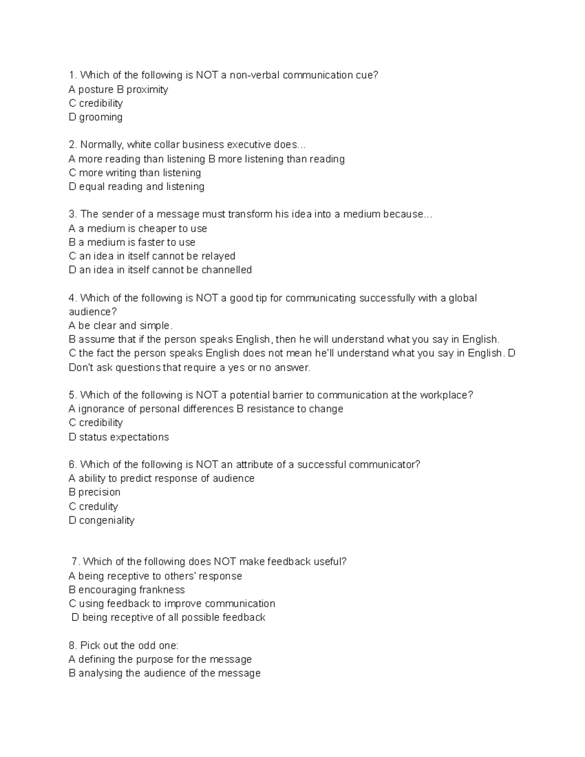 Comm Skills MCQs Revision for Course Code CSK 101 - Studocu