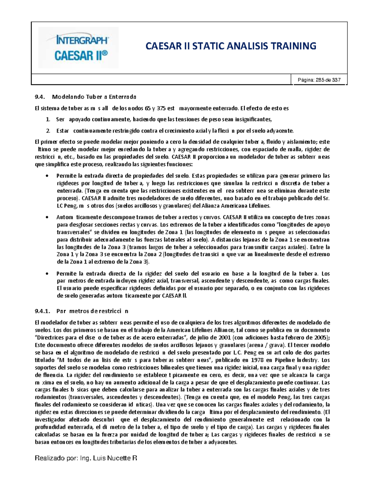 CAESAR II static analysis training: modelado de tubería enterrada - Studocu