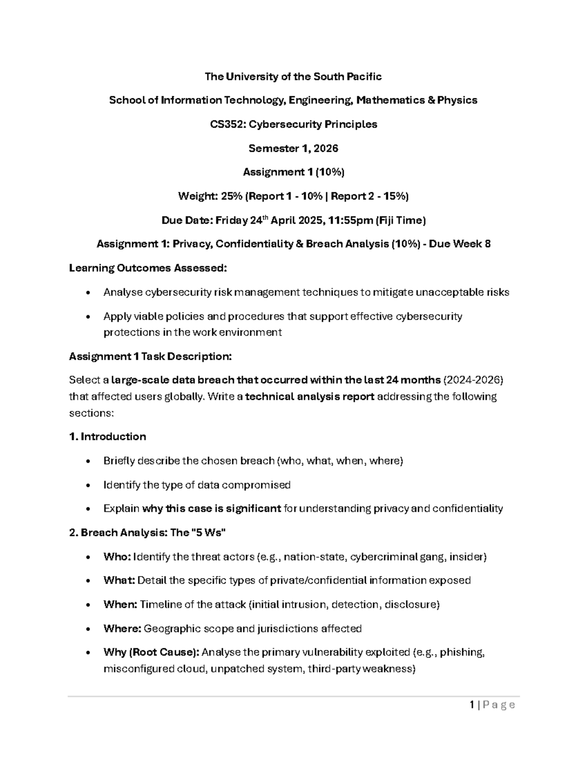 CS352: Cybersecurity Principles - Assignment 1 Report on Data Breach ...