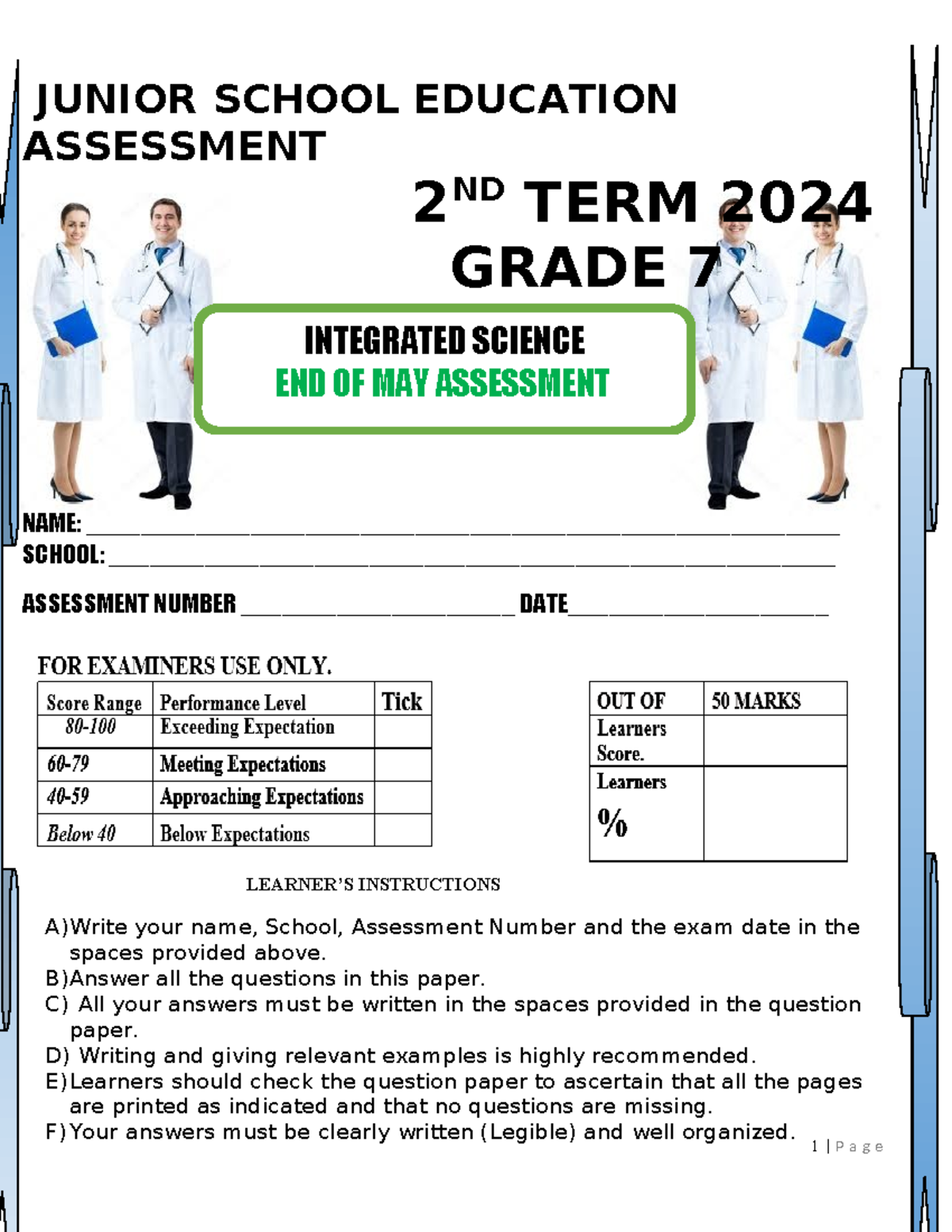 Grade 7 Integrated Science Assessment 2nd Term 2024 Revision Paper ...