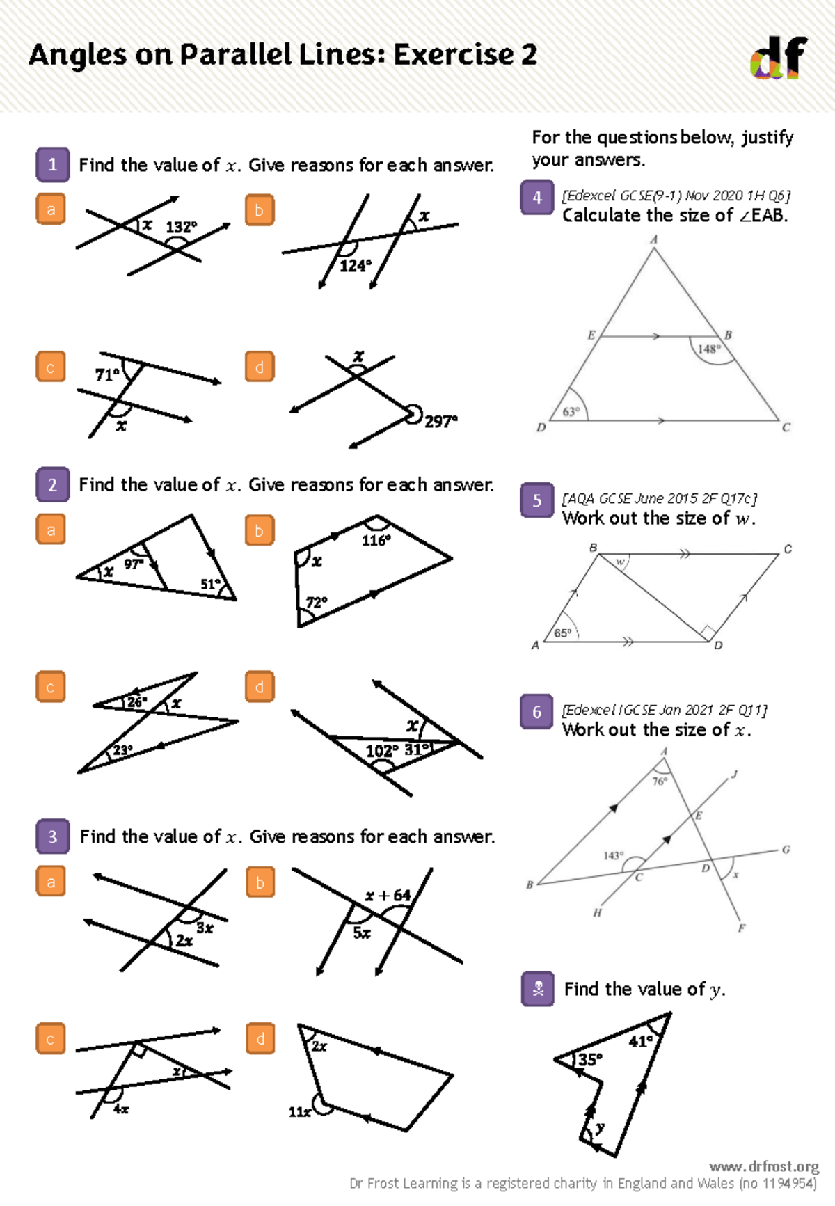 Angles on Parallel Lines: Exercise 2 - Find the Value of x and y - Studocu