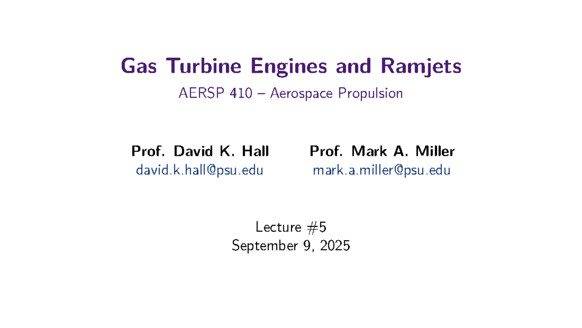 Gas Turbine Engines and Ramjet Analysis - AERSP 410 Lecture Notes - Studocu