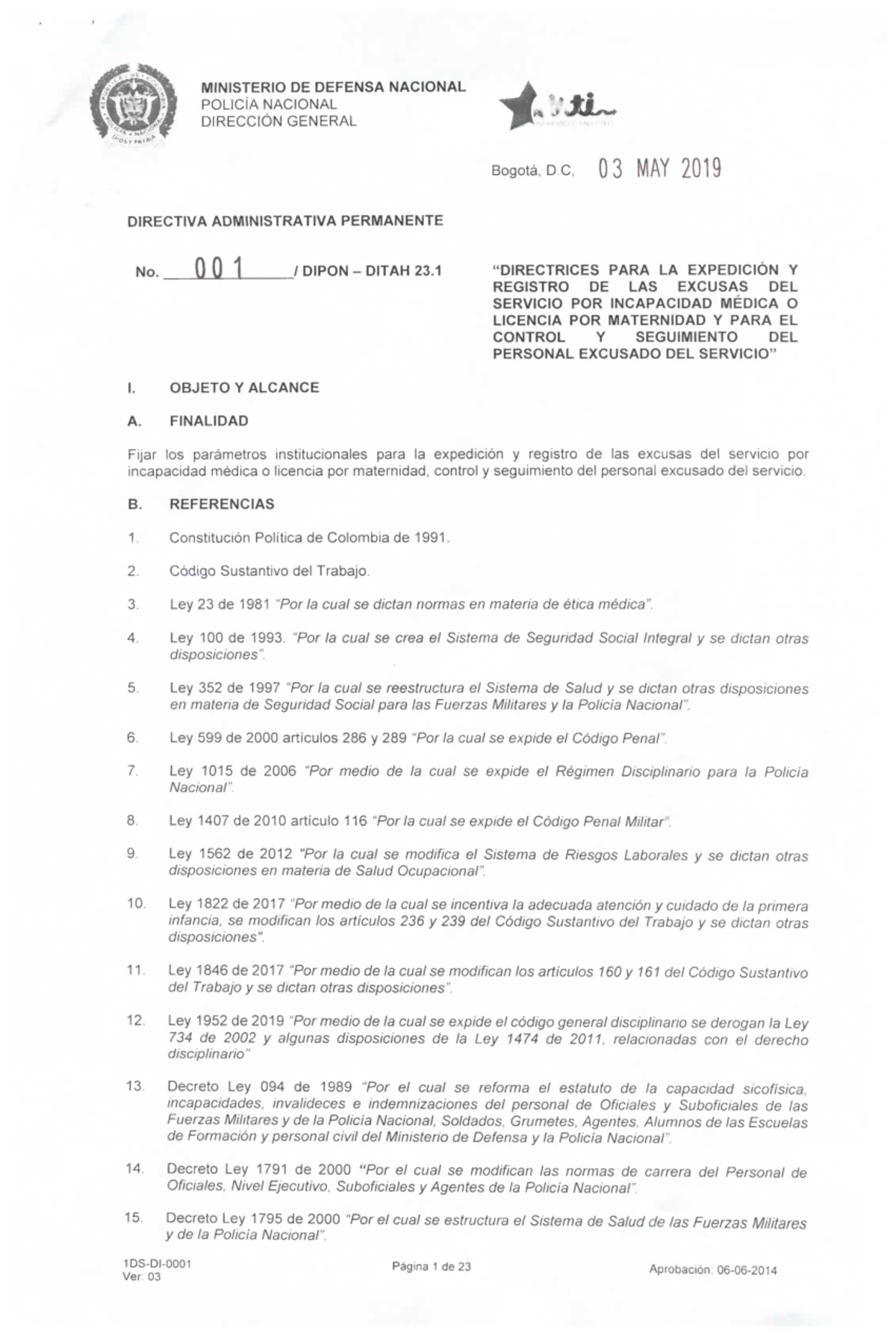 D.A.P. 001 Dipon- Ditah DEL 03-05-2019 - Doctrina Policial - Studocu