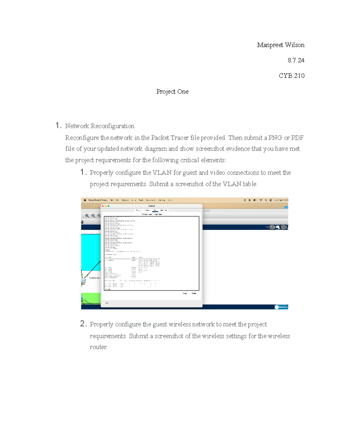 Cyb 210 project 1 - Manpreet Wilson 8. CYB 210 Project One 1. Network Reconfiguration ...