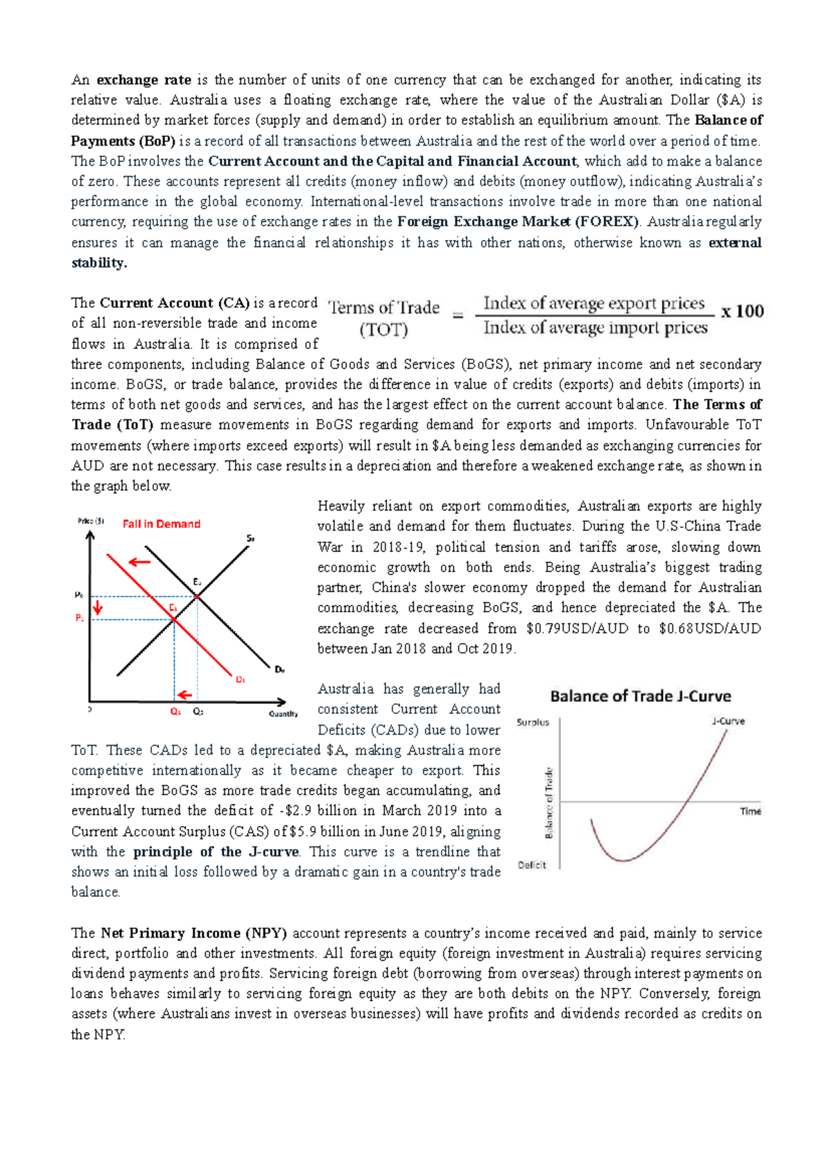 HSC Economics: Balance of Payments and Exchange Rate Analysis Essay ...