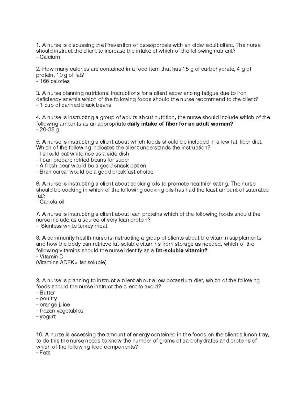 Nutrition - Proficiency Test Study Guide for Exam Preparation - Studocu