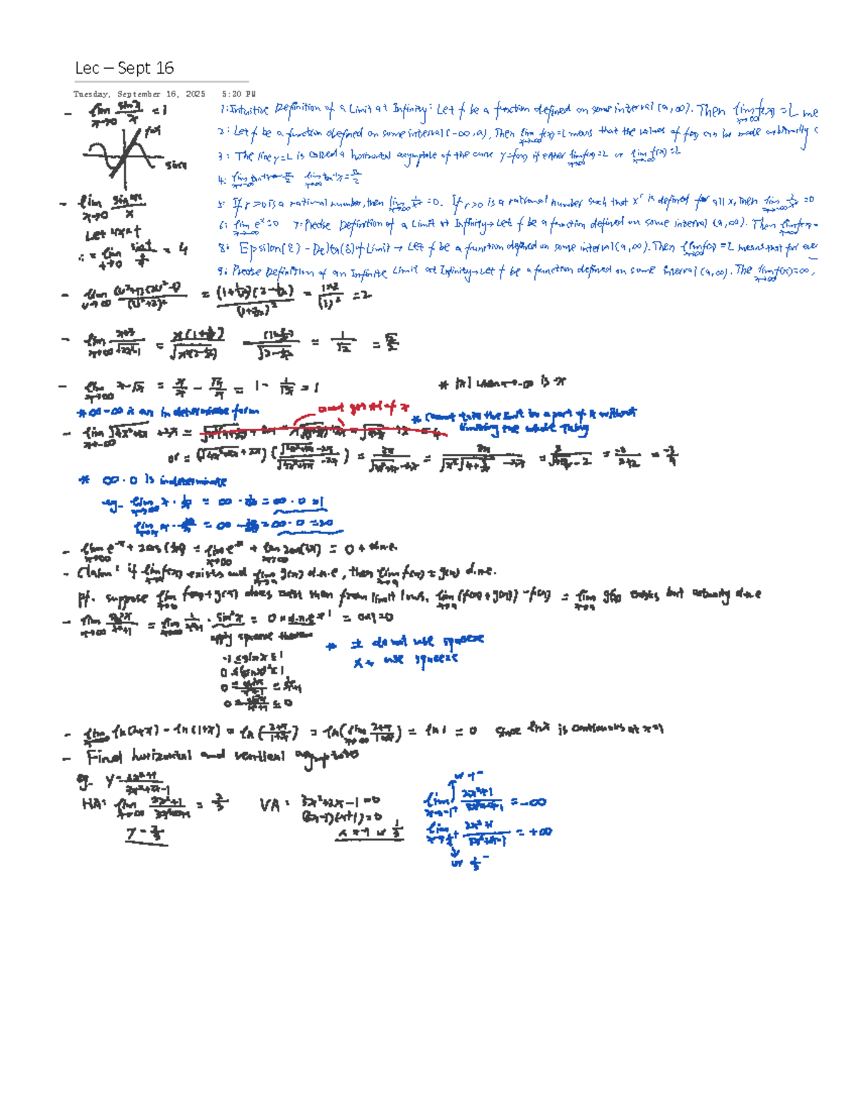 MATH 140 Lecture Notes - Intuitive Definition of Limits (Sept 16) - Studocu