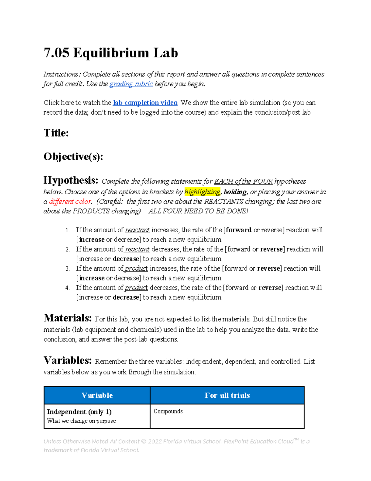 7.05 Equilibrium Lab Assignment Analysis and Data Collection - Studocu