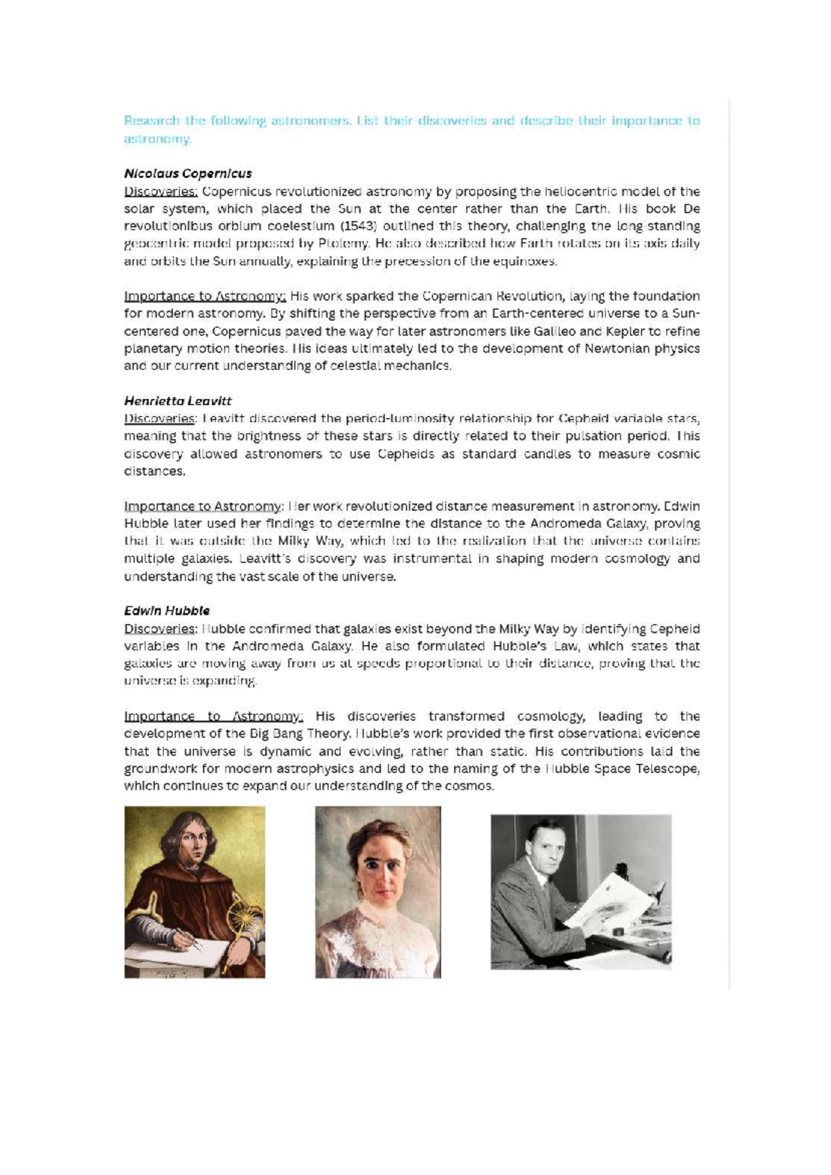 Astronomy Pioneers: Discoveries & Impact on Modern Astronomy - Studocu