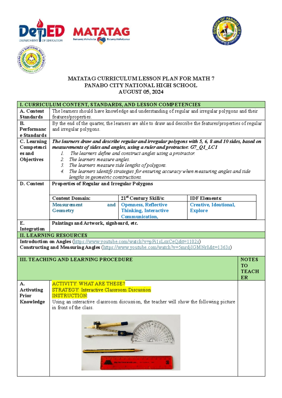 MATATAG CURRICULUM MATH 7 LESSON PLAN: PERCENTAGE APPLICATIONS - Studocu