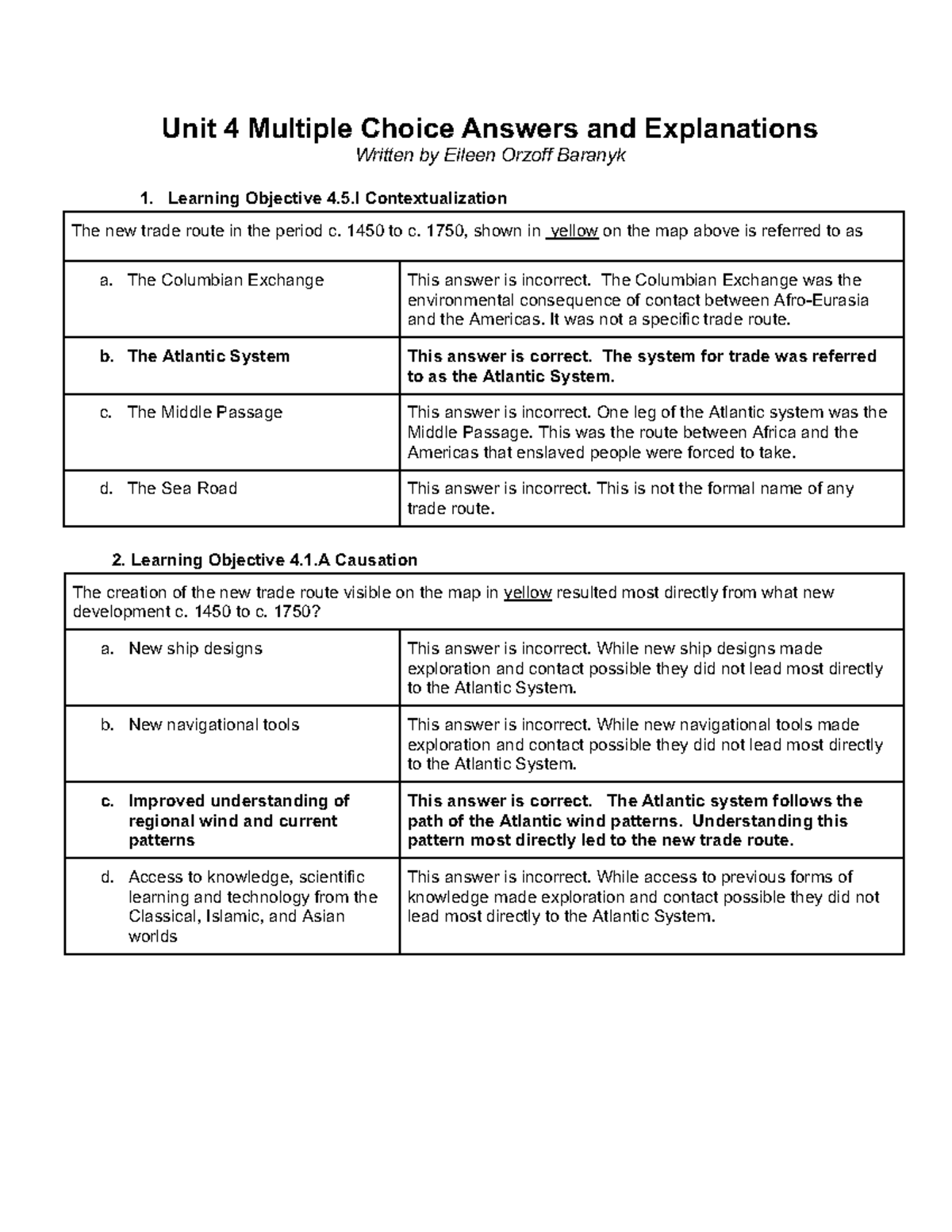 Unit IV Quiz Answers & Explanations: Trade Routes & Labor Systems - Studocu