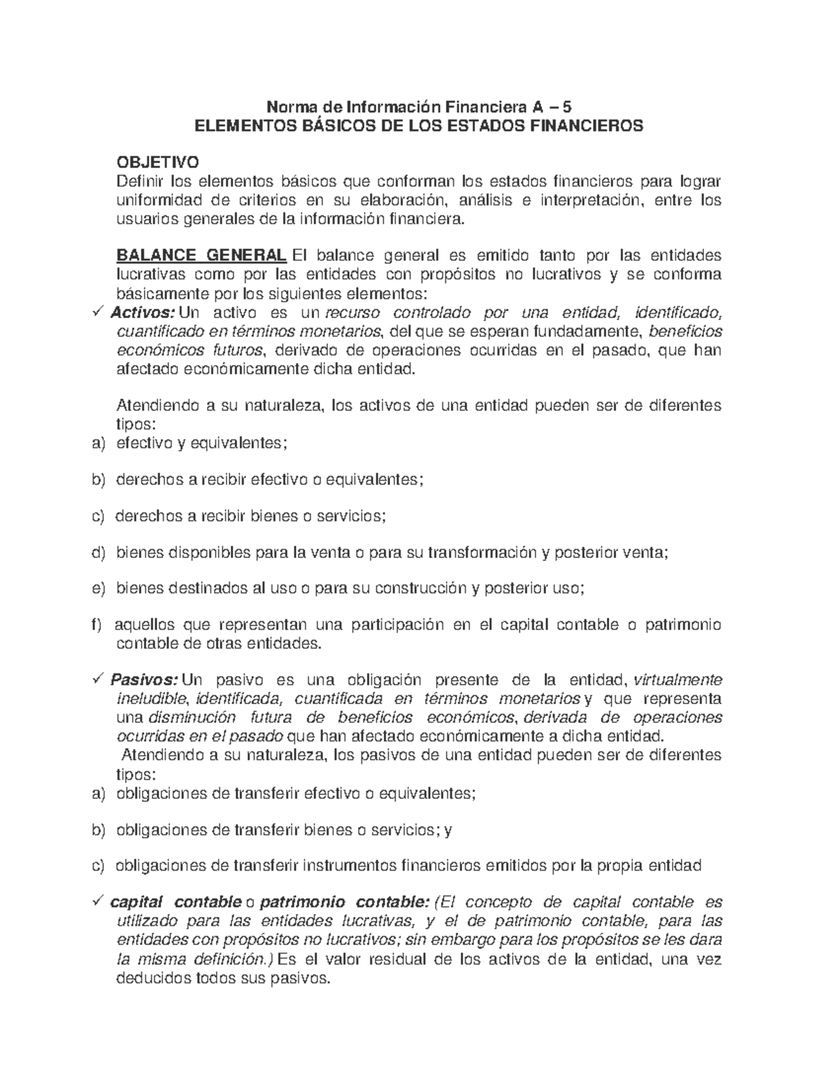 NIF A5 - Elementos Básicos de los Estados Financieros Explicados - Studocu