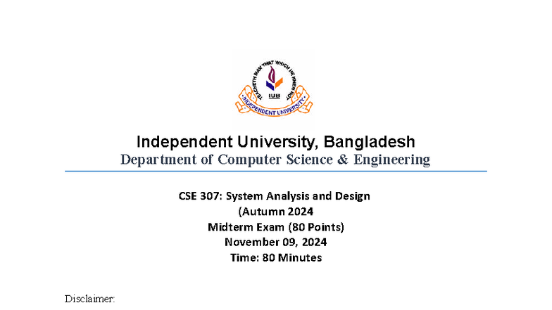 Autumn 2024 CSE 307: System Analysis & Design Midterm Exam Guide - Studocu