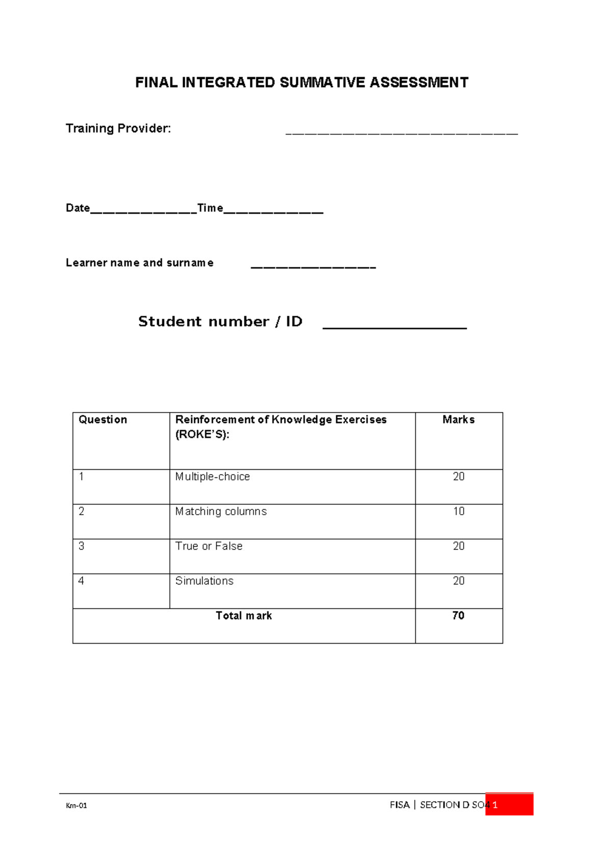Final Integrated Summative Assessment FISA SO4: Knowledge Reinforcement & - Studocu