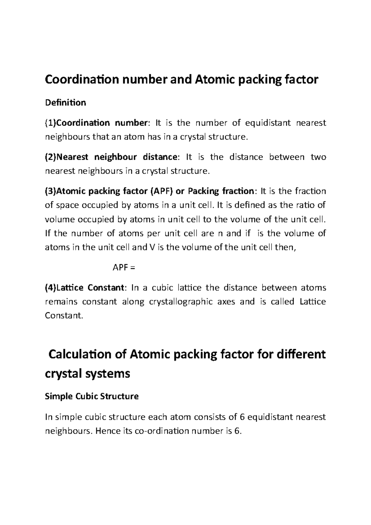 Coordination number and Atomic packing factor,Cordination of Atomic ...
