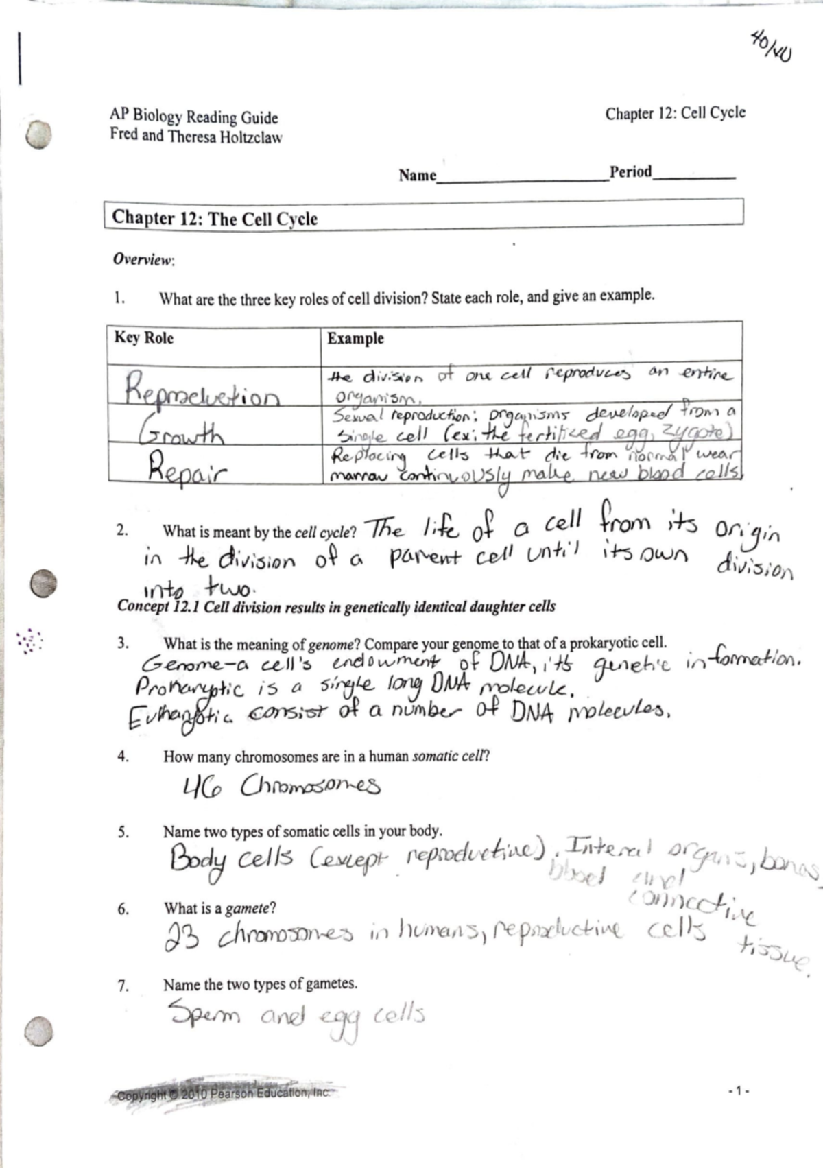 The cell cycle - Class notes. - C () 0 AP Biology Reading Guide Fred ...