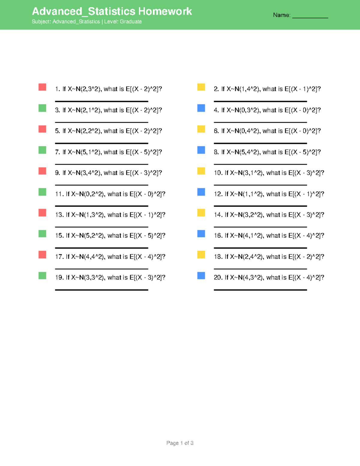 Advanced_Statistics Homework 7 - Graduate Level Exercises - Studocu