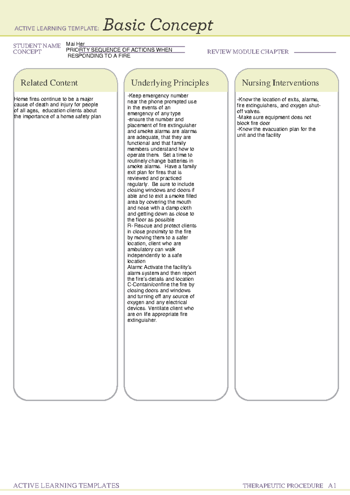 Priority Actions Sequence in Fire Response: A Nursing Guide - Studocu