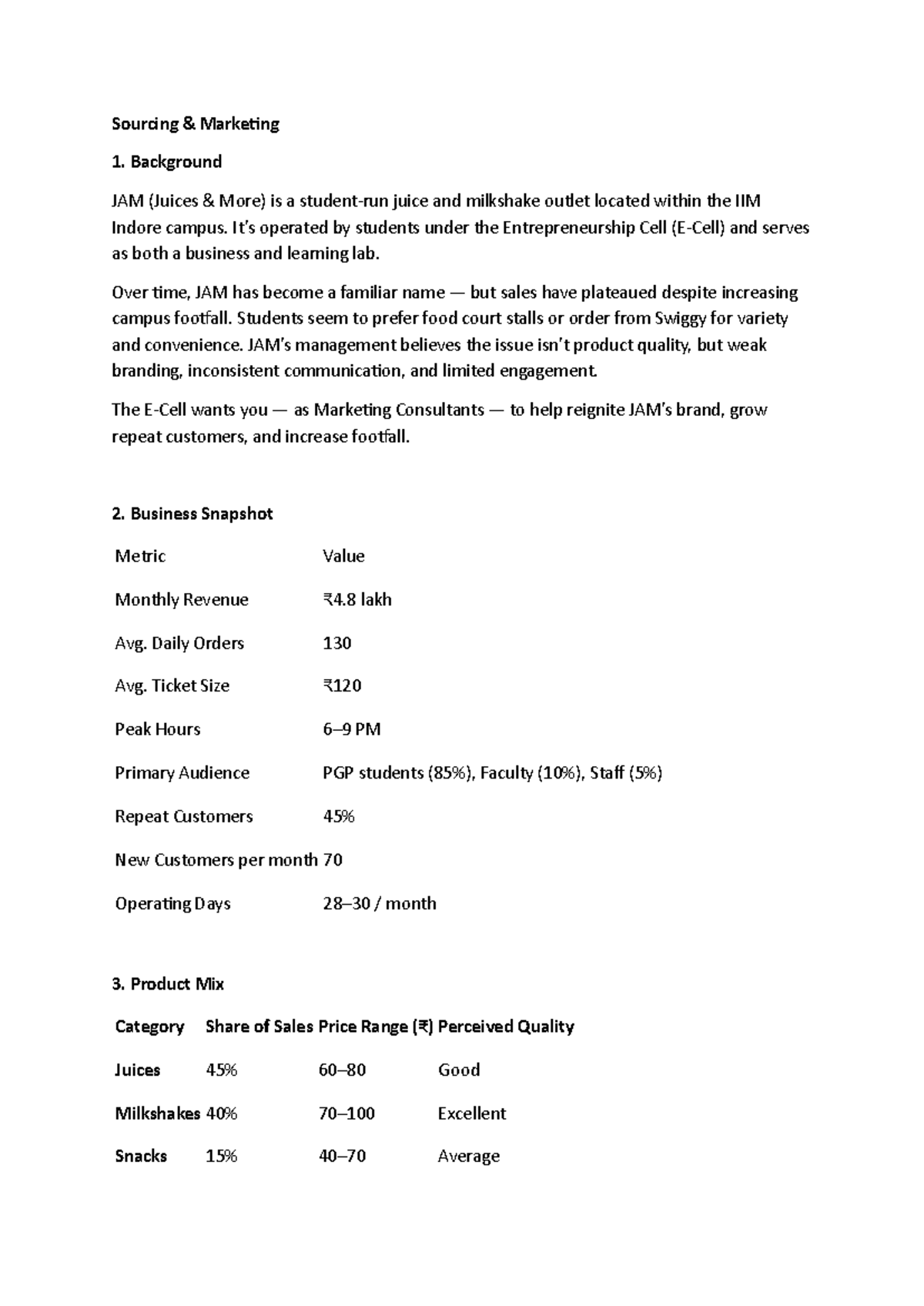 Marketing Strategy Proposal for JAM (Juices More) - IIM Indore - Studocu