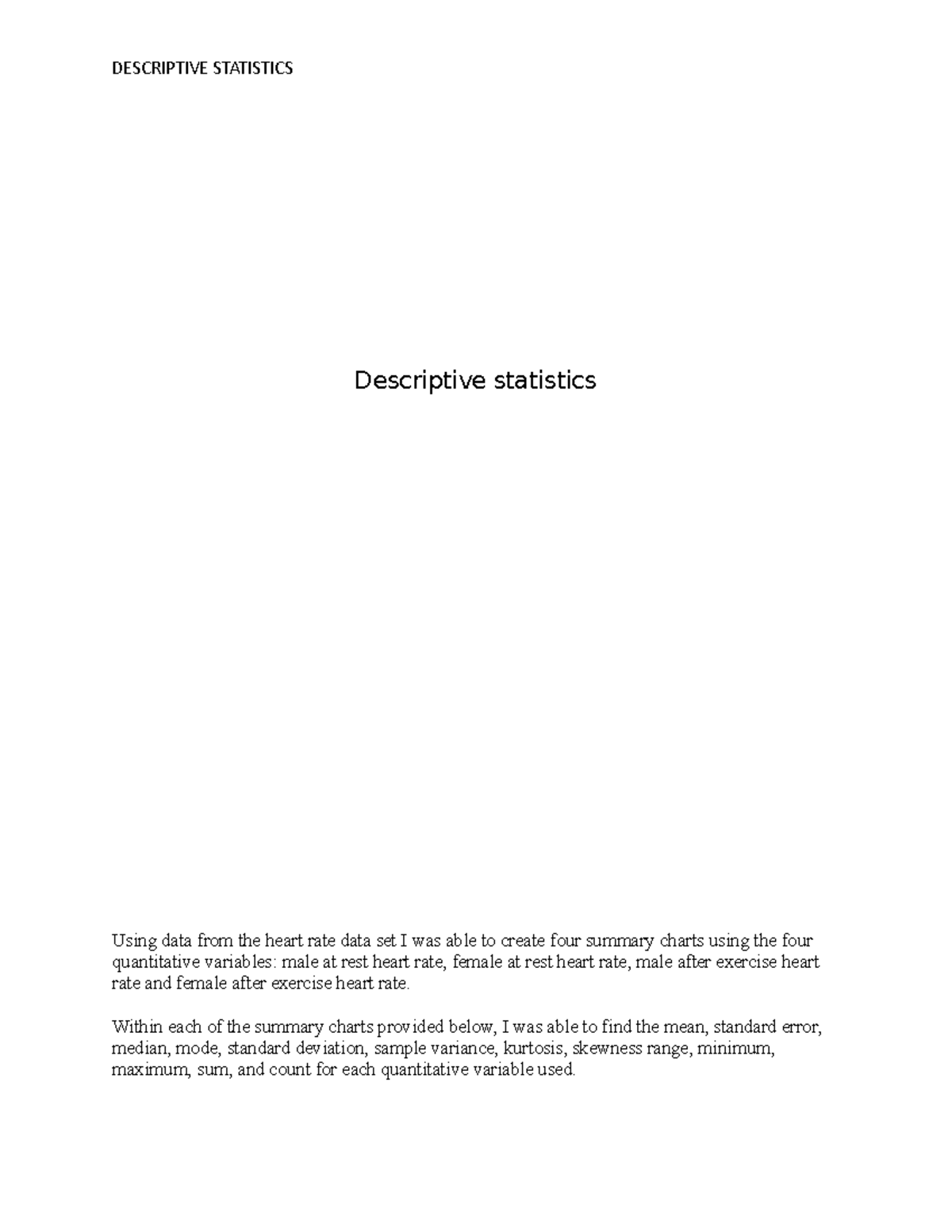 Descriptive Statistics Analysis of Heart Rates: Males vs. Females - Studocu