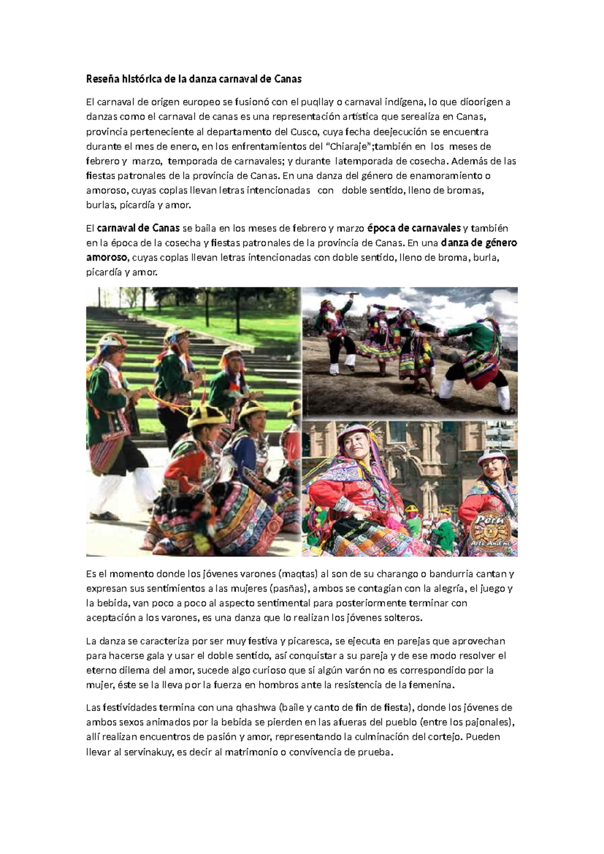 Reseña Histórica del Carnaval y Danza de Canas - Studocu
