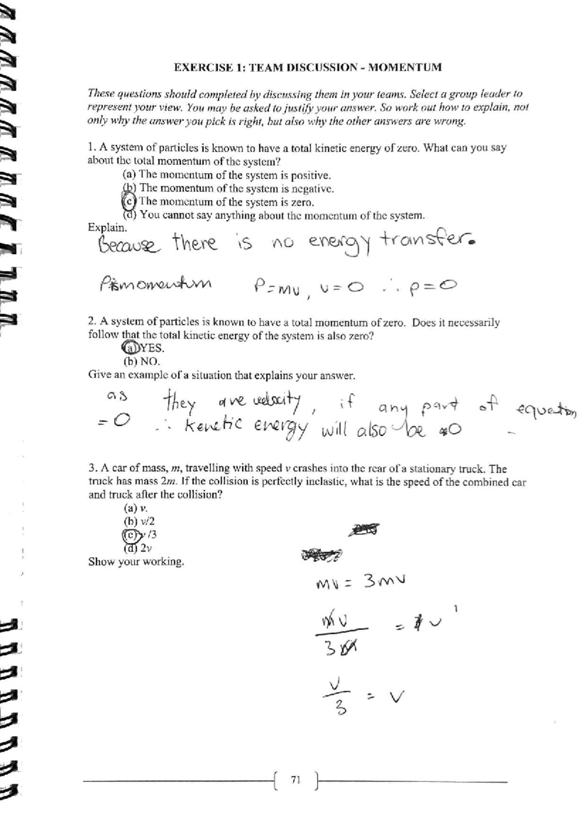 Week 6 PHYS - Tutorial Work on Momentum and Collisions - Studocu
