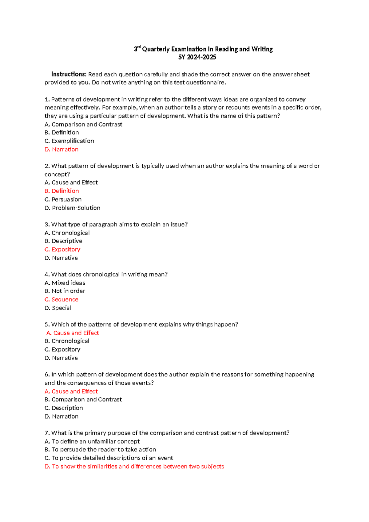 Reading and Writing 2: 3rd Quarterly Examination Guide - Studocu