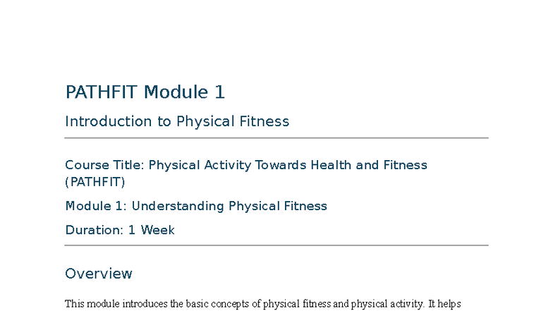 PATHFIT Module 1: Intro to Physical Fitness & Activity - Studocu