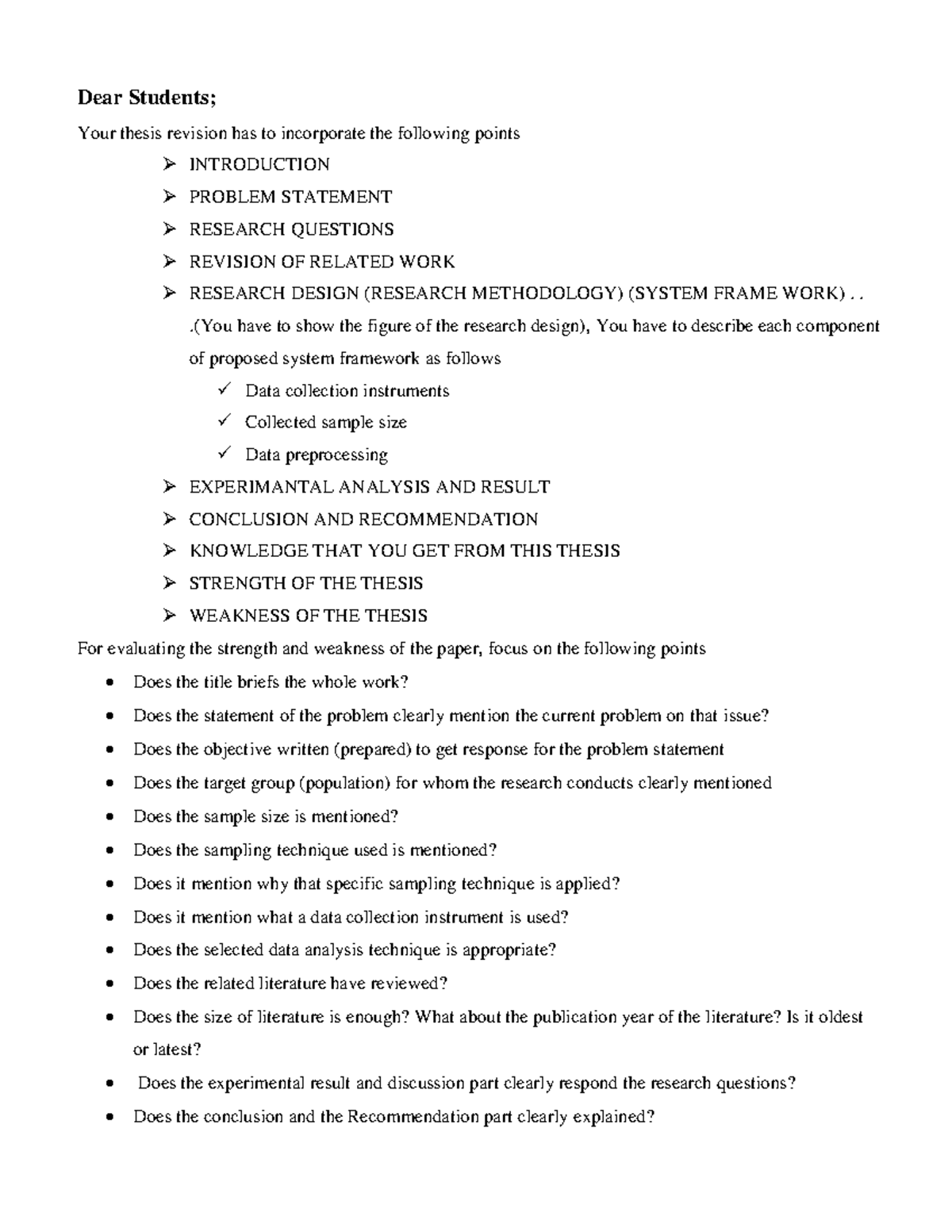 Thesis Evaluation Guidelines: Key Points for Revision - Studocu