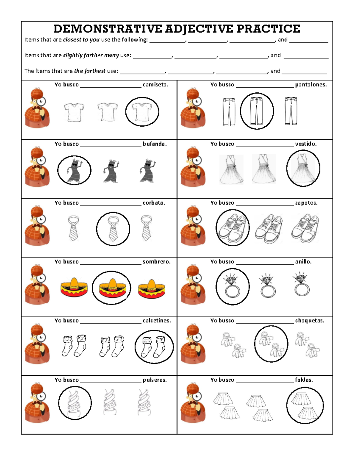 Demonstrative Adjective Practice Exercises - DEMONSTRATIVE ADJECTIVE ...
