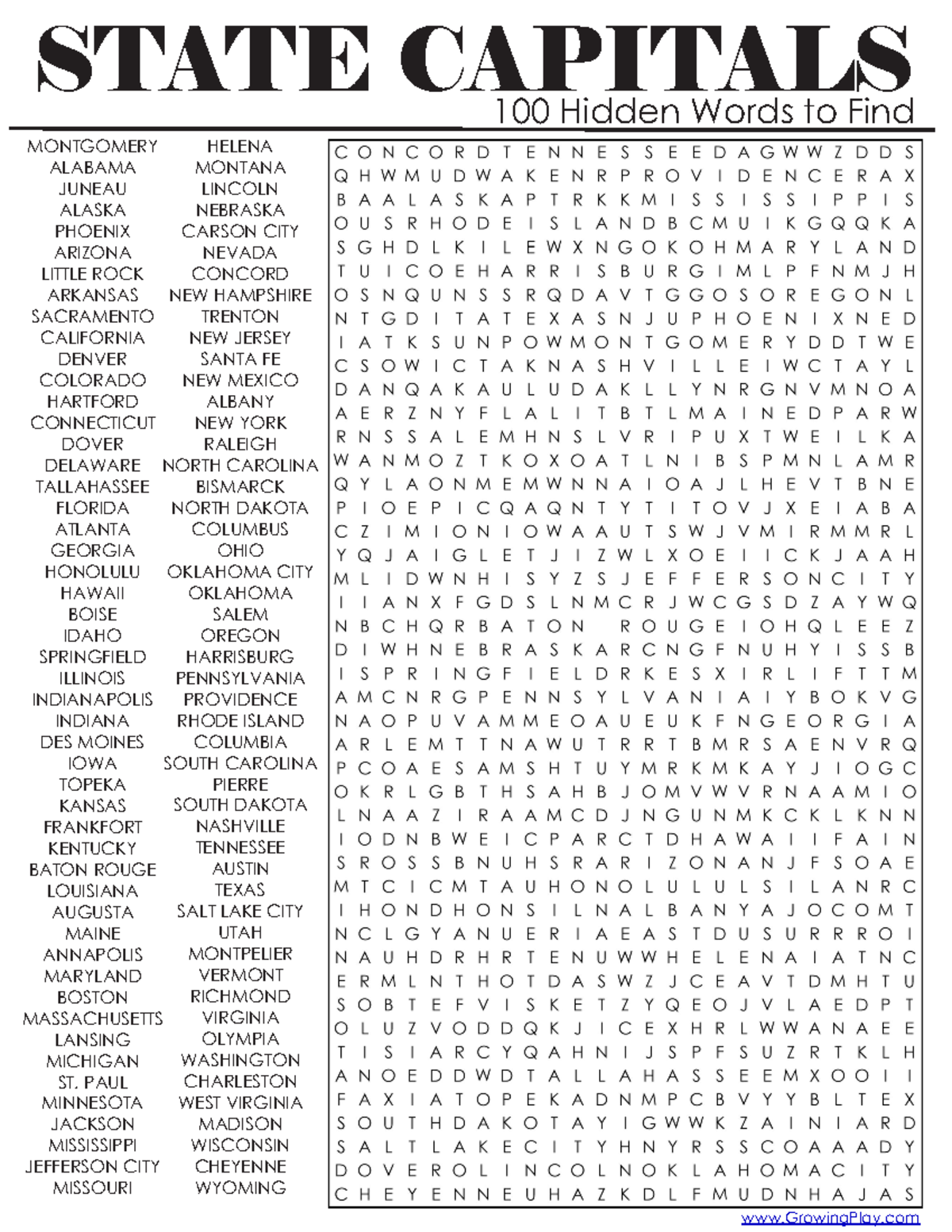 State Capitals Word Search: 100 Hidden Words to Find - Studocu