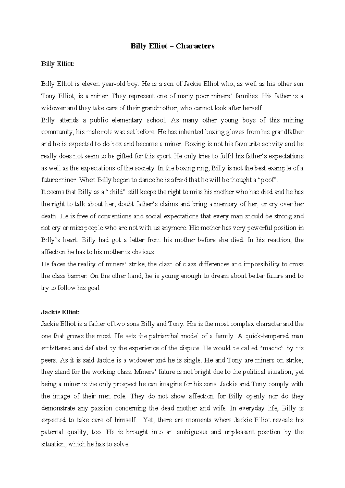 Characters-billy-elliot - Billy Elliot – Characters Billy Elliot: Billy ...