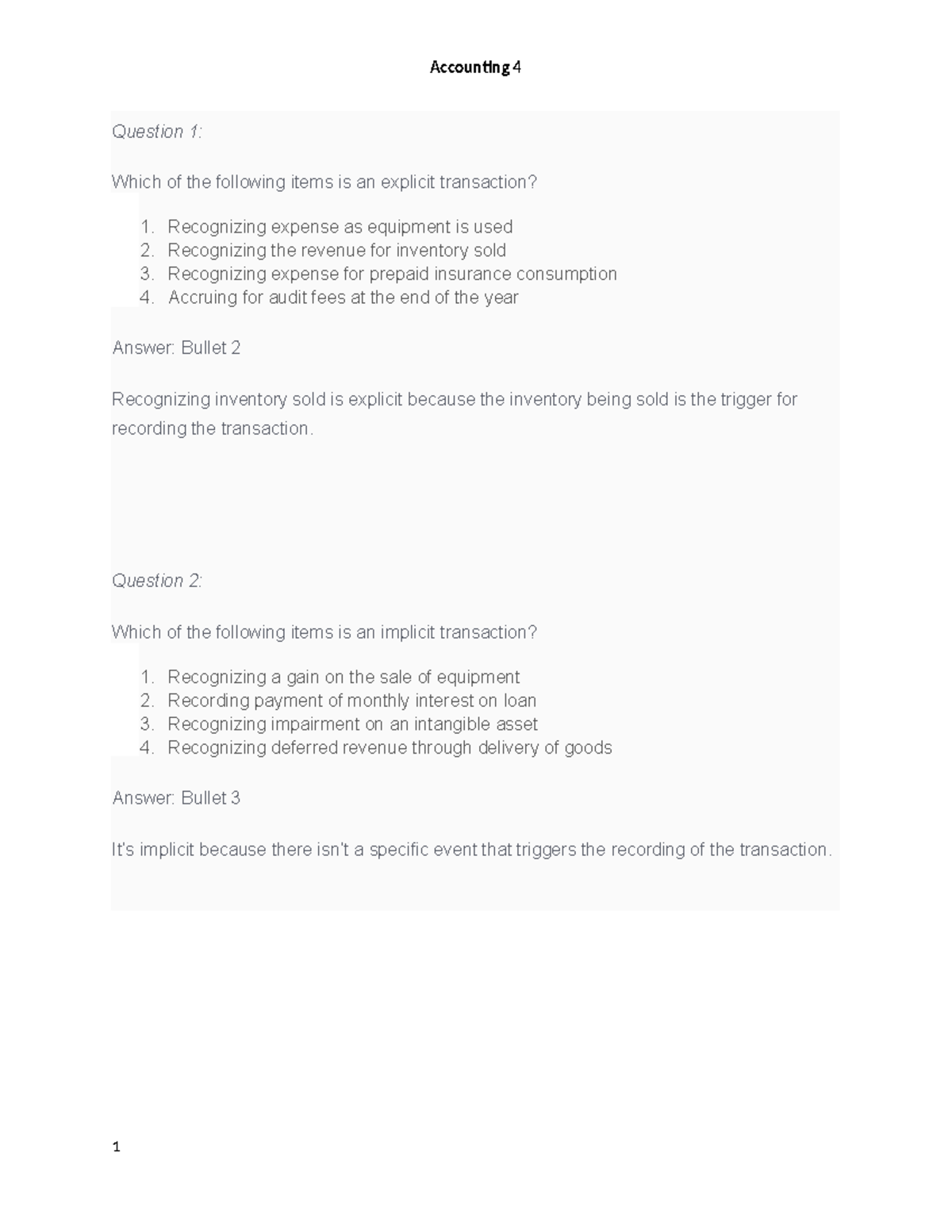 ACC 202 Final Exam: Key Concepts on Explicit & Implicit Transactions - Studocu