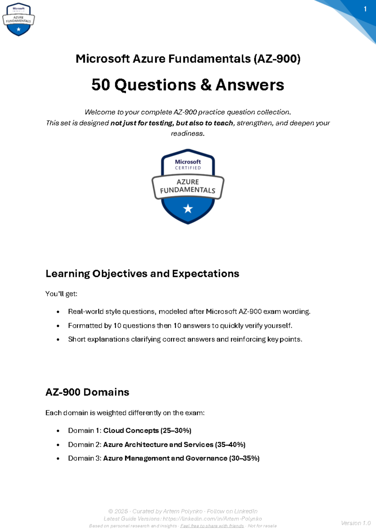 Microsoft Azure Fundamentals: 50 Practice Questions & Answers (2025 ...